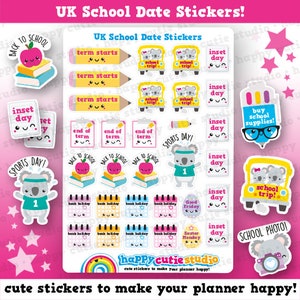 55 Cute UK School Dates/study/college/ Planner Stickers - Etsy
