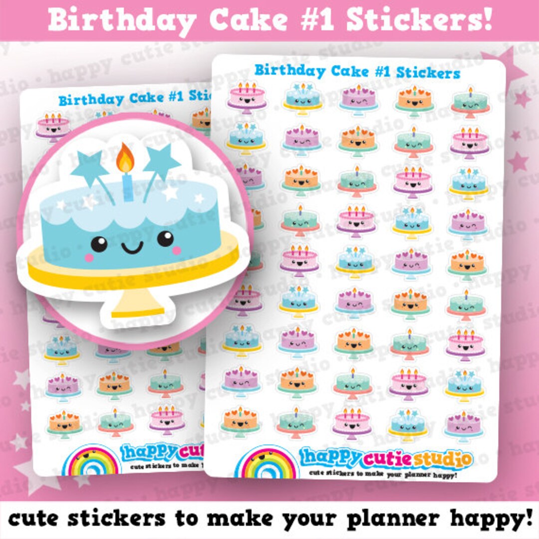 45 Cute Birthday Cake #1 Planner Stickers - Etsy