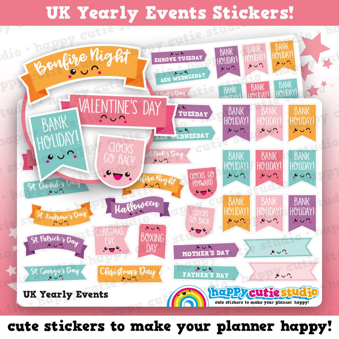 28 Cute UK Yearly Events/holidays/calendar/bank Holidays Planner ...