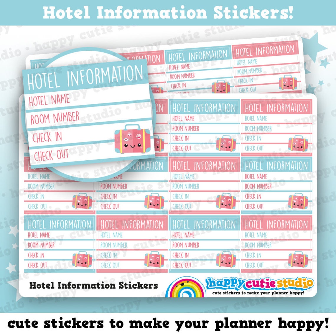 12 Cute Hotel Information/holiday/vacation Planner Stickers - Etsy