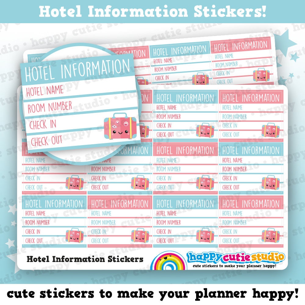 12 Cute Hotel Information/Holiday/Vacation Planner Stickers | Etsy