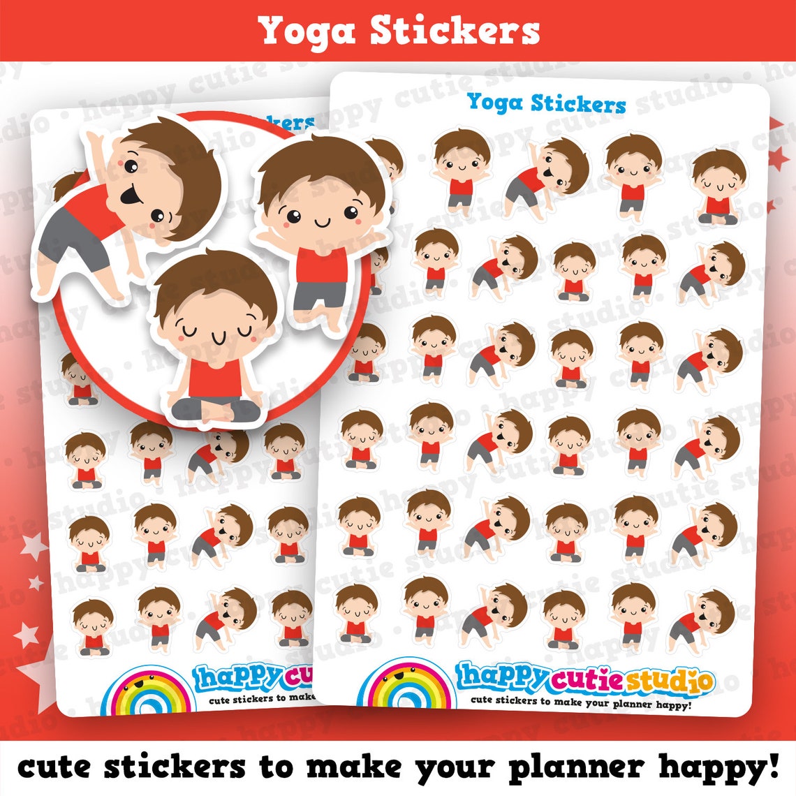 35 Cute Mini HCS Boys Yoga/pilates Planner Stickers | Etsy