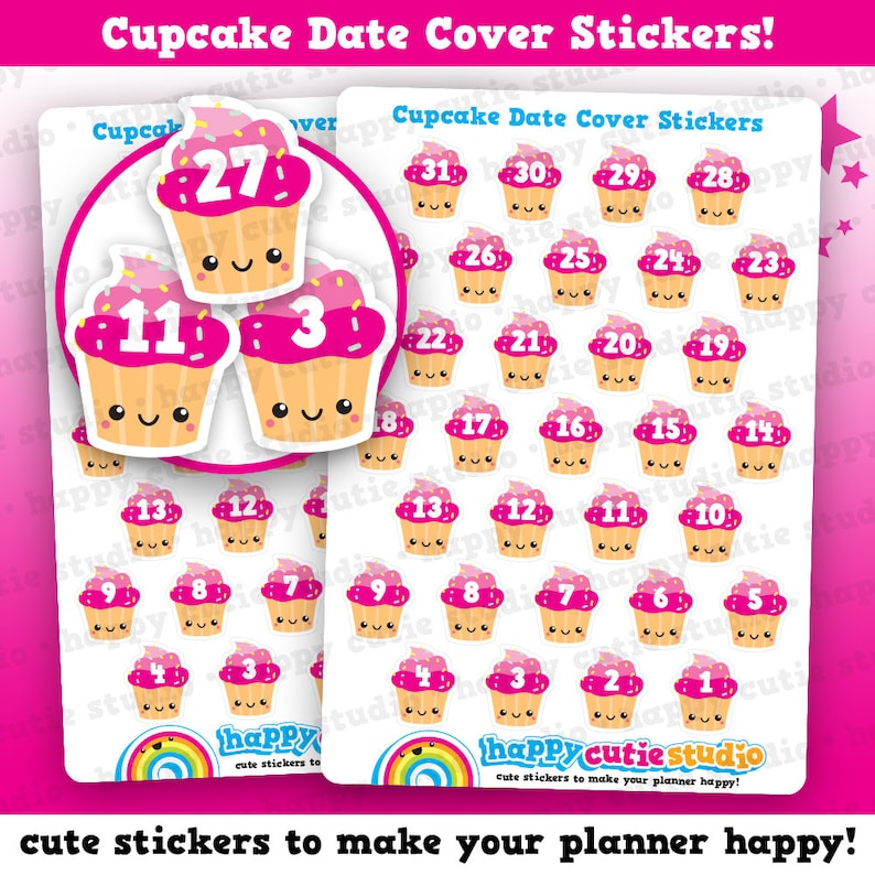 31 Cute Cupcake Countdown/date Cover Planner Stickers | Etsy