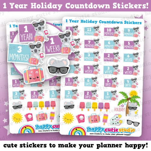 32 Cute Holiday/vacation/yearly Countdown Planner Stickers | Etsy