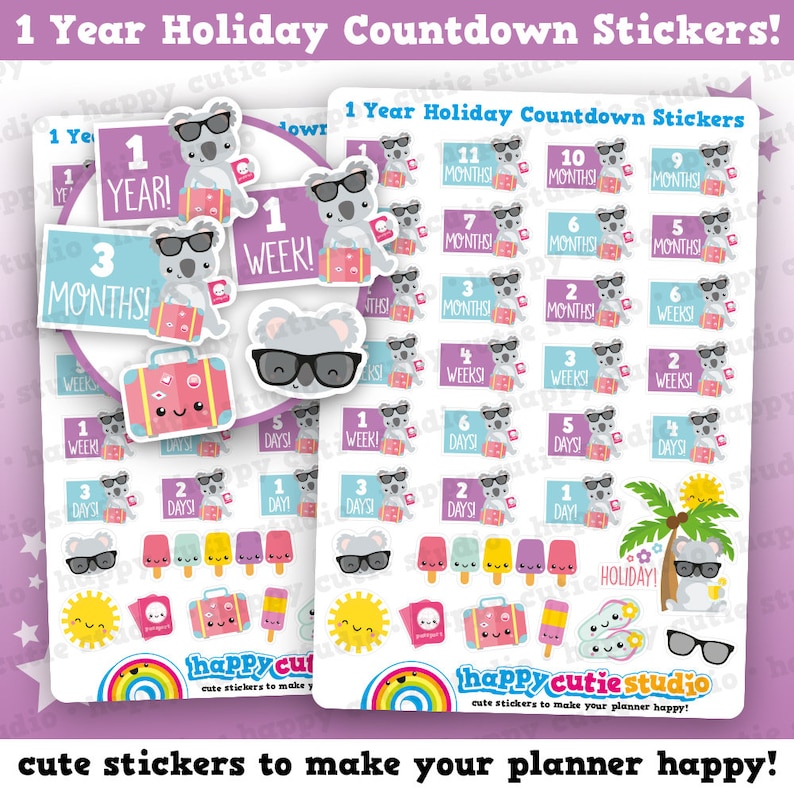 32 Cute Holiday/vacation/yearly Countdown Planner Stickers - Etsy