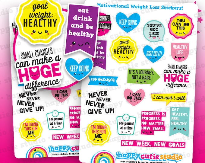 19 Cute Motivational Weight Loss/healthy Eating/diet Planner Stickers ...