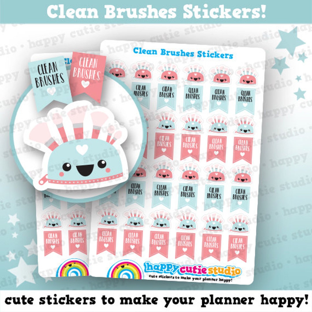48 Cute Clean Make-up Brushes Planner Stickers - Etsy