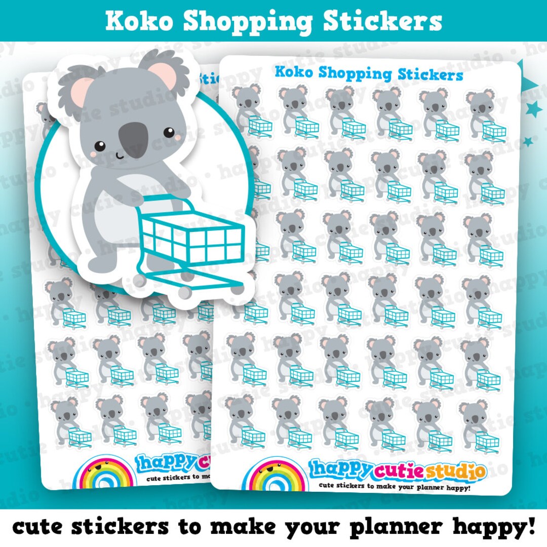 36 Cute Koko the Koala Shopping/cart/groceries/trolley Planner Stickers ...