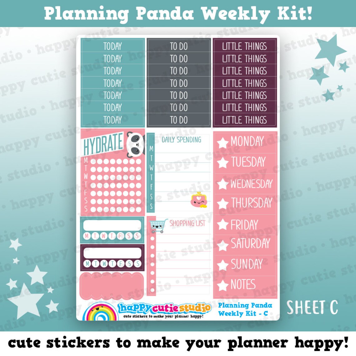 Planning Panda/cute Panda Bear/bamboo Weekly Kit, Planner Stickers - Etsy