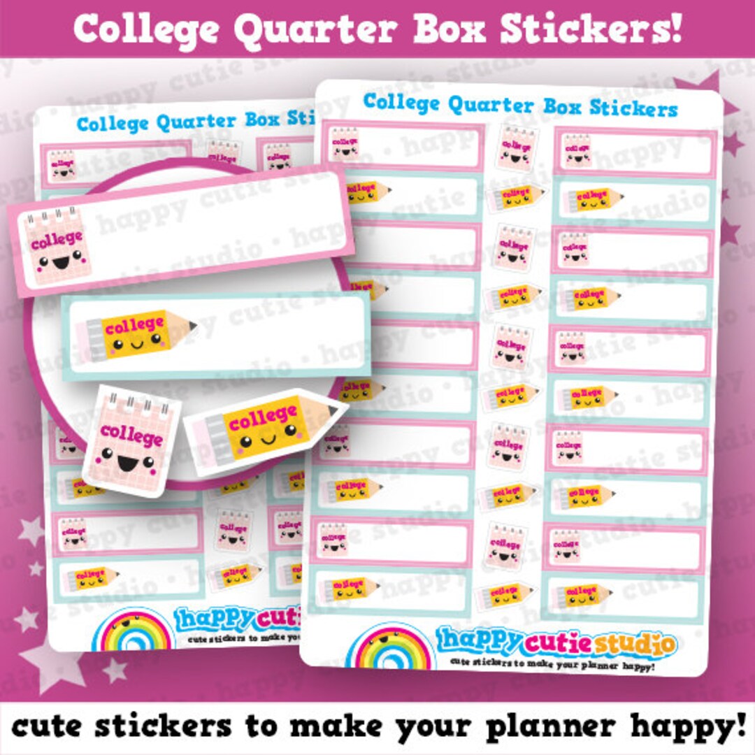 20 Cute 'college' Quarter Box Planner Stickers - Etsy