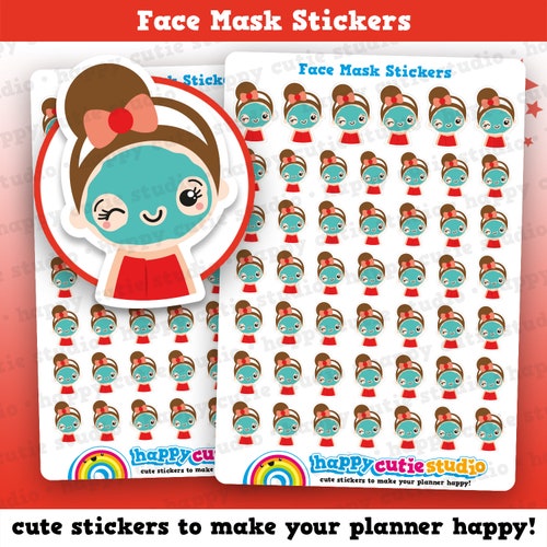 48 Cute Face Mask/pamper/me Time Girl Planner Stickers | Etsy