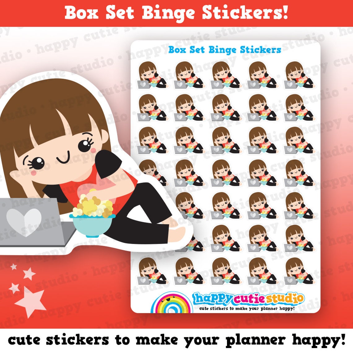 35 Cute Box Set Binge/tv/movie/film/youtube Girl Planner Stickers - Etsy