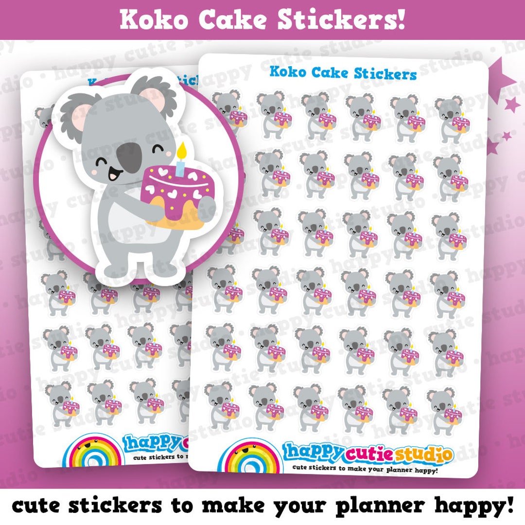 36 Cute Koko the Koala Cake/birthday/party/celebrate Planner Stickers ...