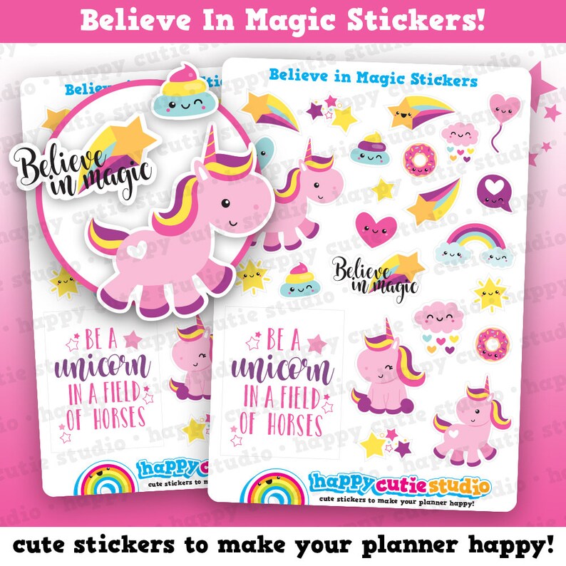 24 Cute Believe in Magic/Unicorn/Rainbow/Poop Planner Stickers | Etsy