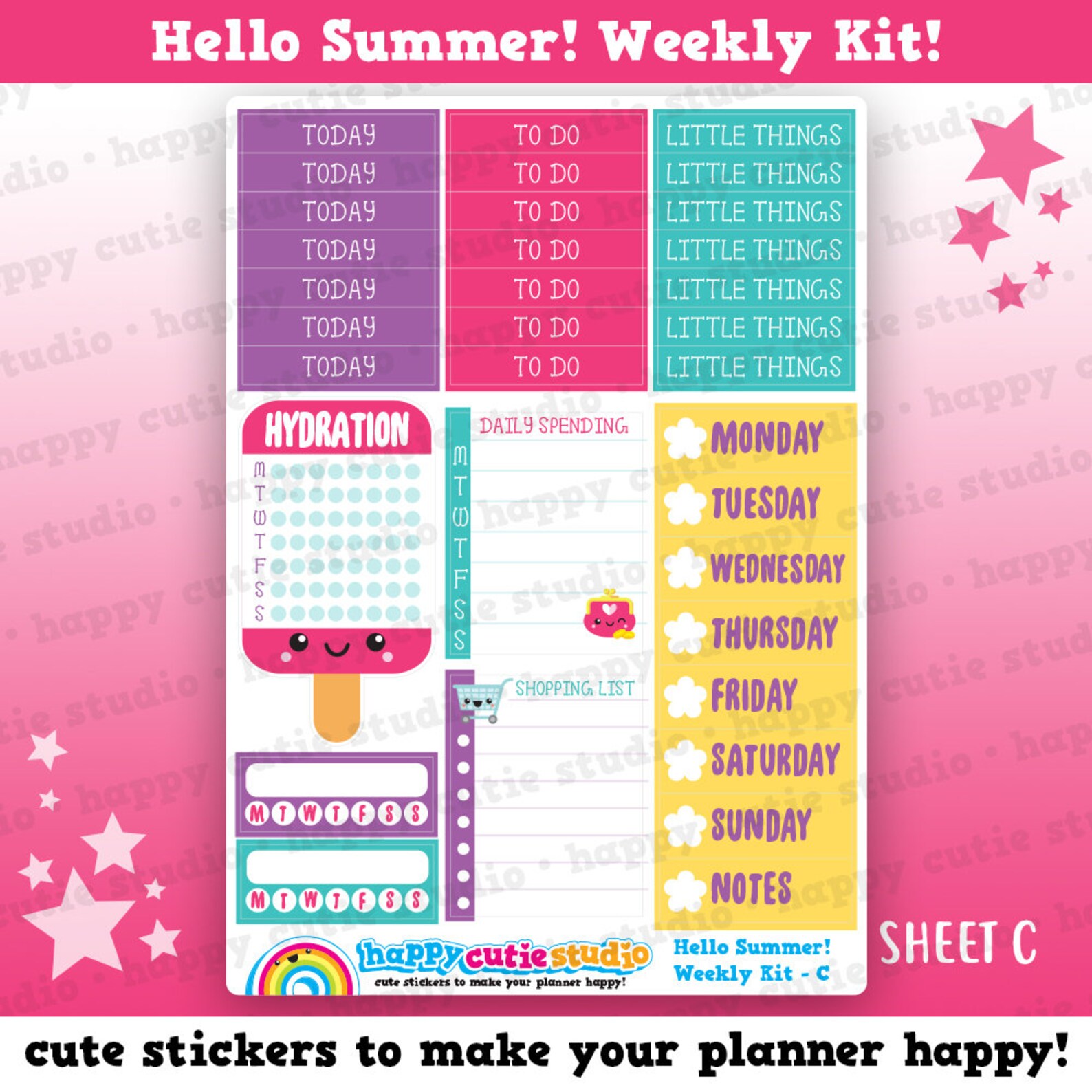 Hello Summer!/cute Ice Cream/tropical Weekly Kit, Planner Stickers - Etsy