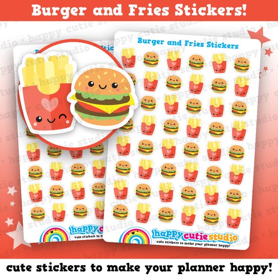Fast Food Stickers Burger & Fries Fast Food Planner Stickers Kawaii ...