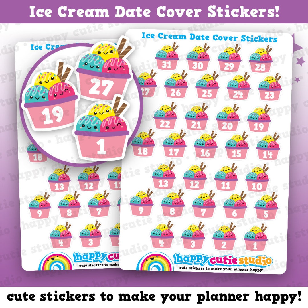 31 Cute Ice Cream/summer/date Cover Planner Stickers - Etsy