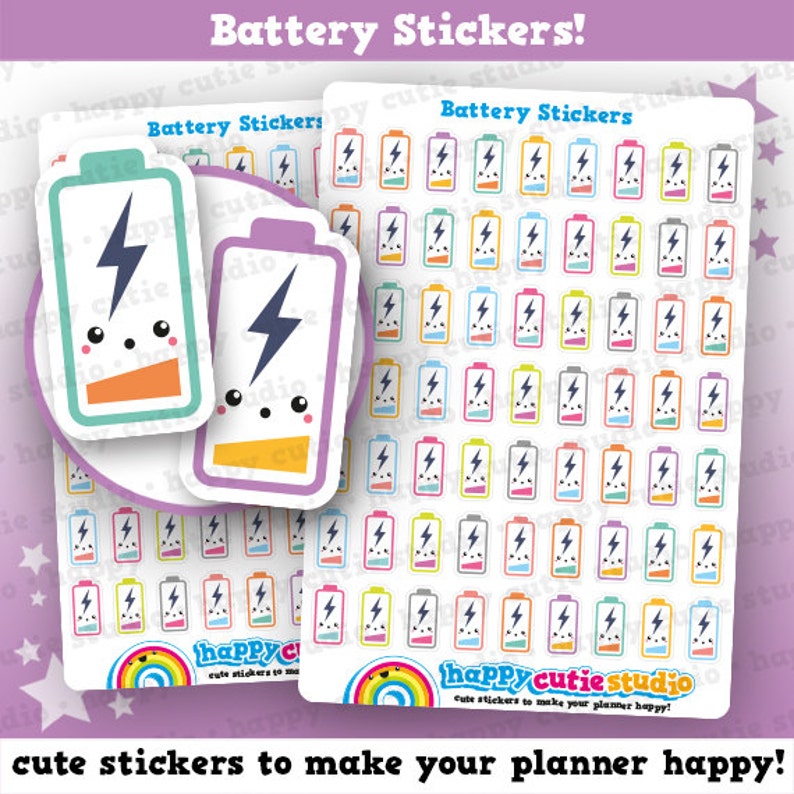 63 Cute Battery/charge/low Battery Planner Stickers - Etsy