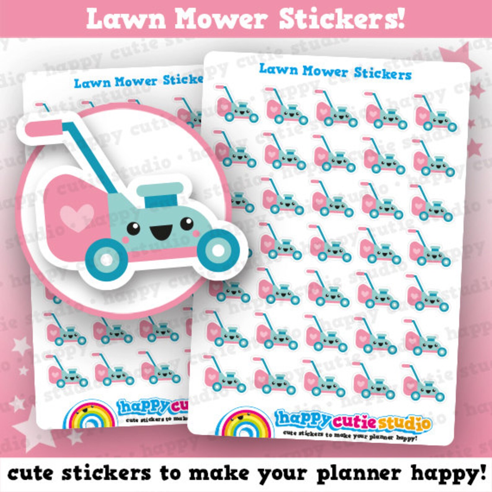35 Cute Lawn Mower/cut Grass/mow Planner Stickers - Etsy