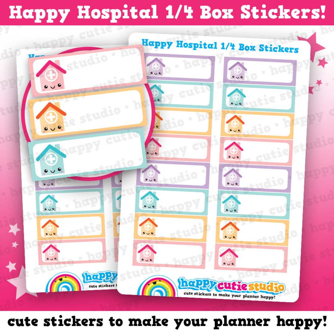 16 Cute Happy Hospital Quarter Box/treatment/medical Planner Stickers ...