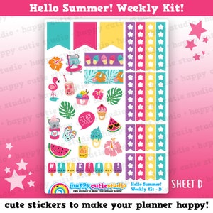 Hello Summer!/cute Ice Cream/tropical Weekly Kit, Planner Stickers - Etsy