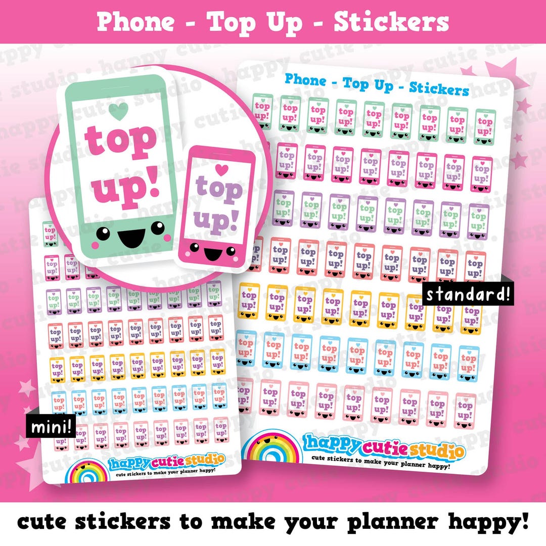 63 Cute Mobile/cell Phone Top up Reminder Planner Stickers - Etsy