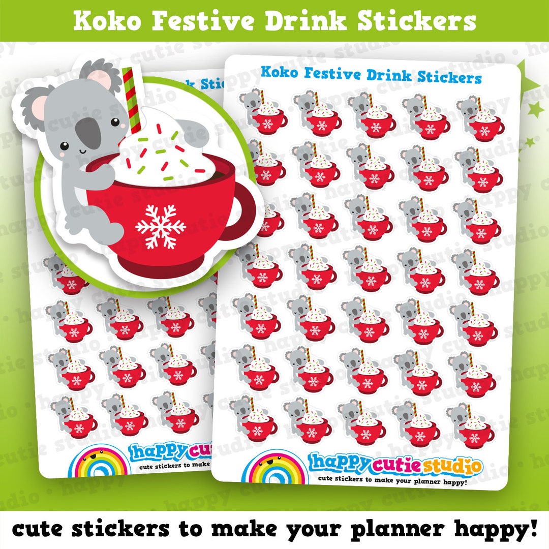 35 Cute Koko Festive Drink/festive/holidays Planner Stickers - Etsy
