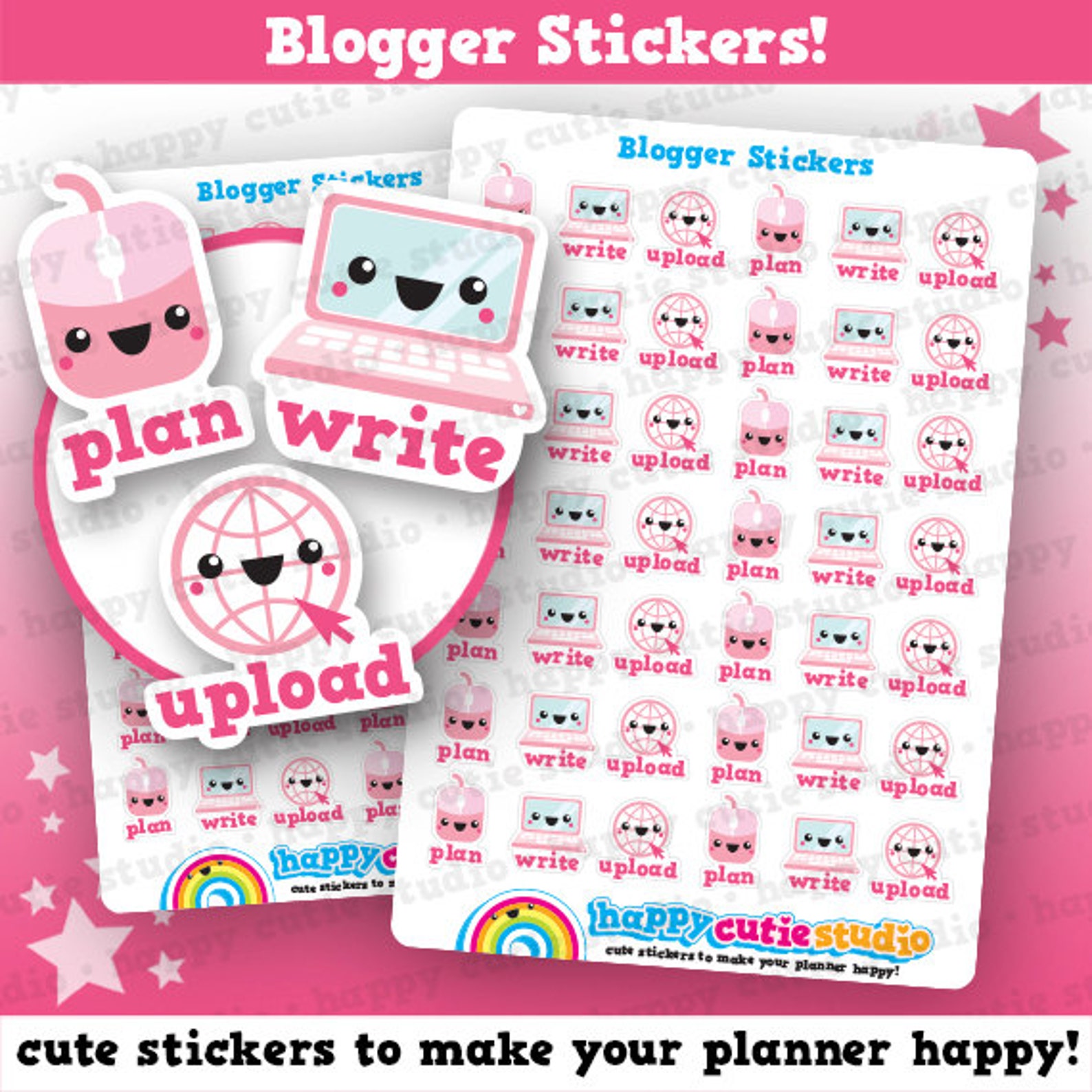 42 Cute Blogger / Blogging / Plan / Write / Upload Planner Stickers ...