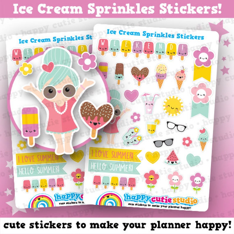 30 Cute Ice Cream Sprinkles/summer Planner Stickers - Etsy UK
