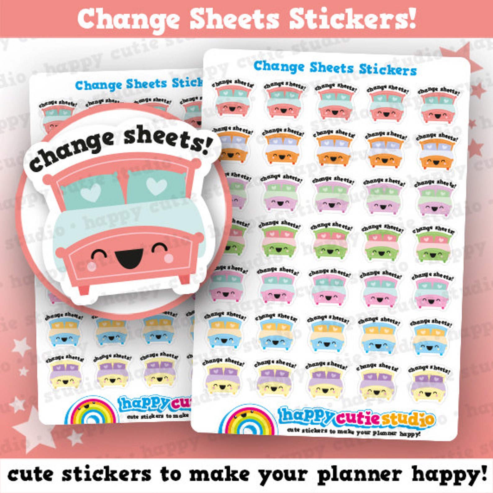 35 Cute Change Sheets/Bed/Clean Planner Stickers | Etsy