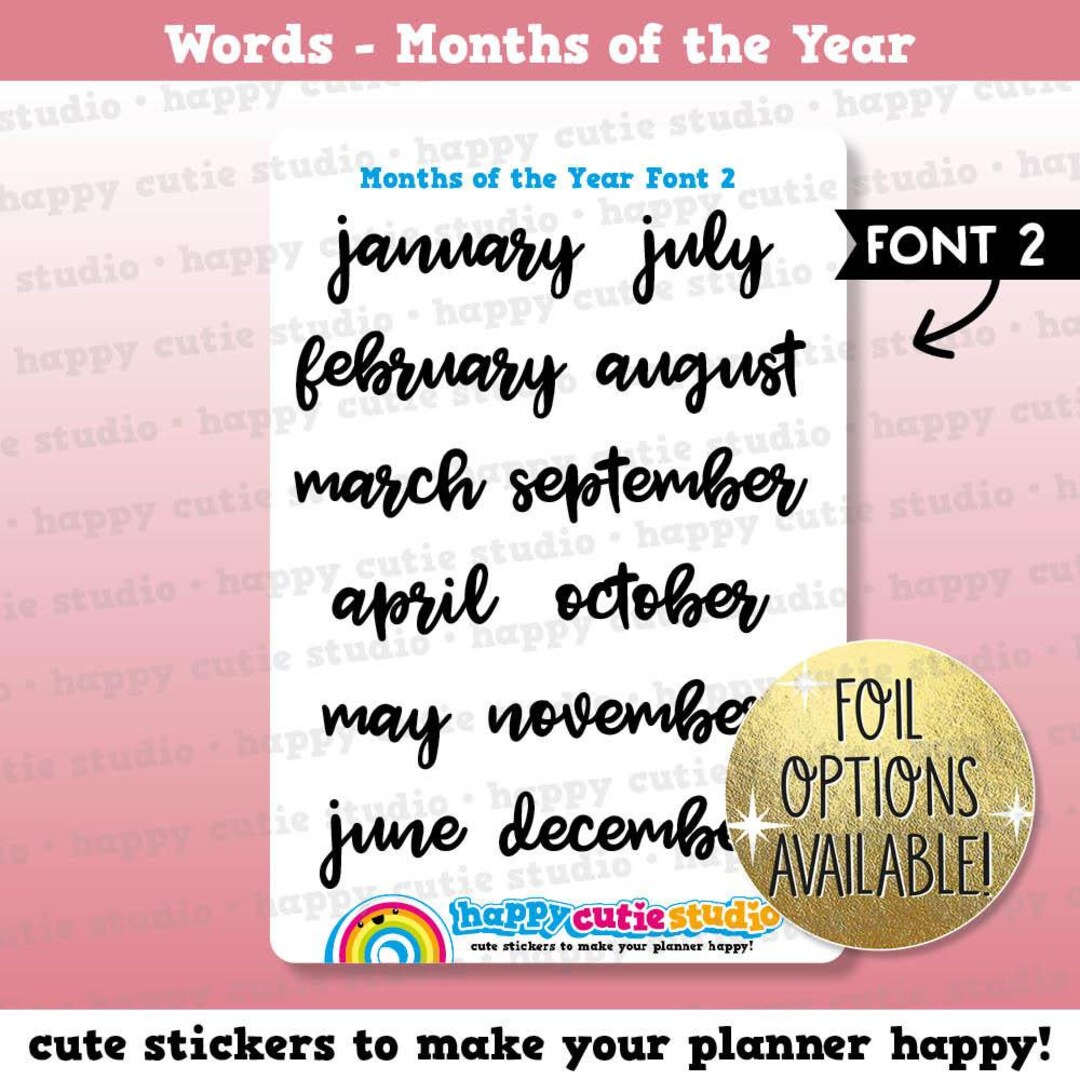 Months of the Year FONT 2 Functional Planner Stickers - Etsy