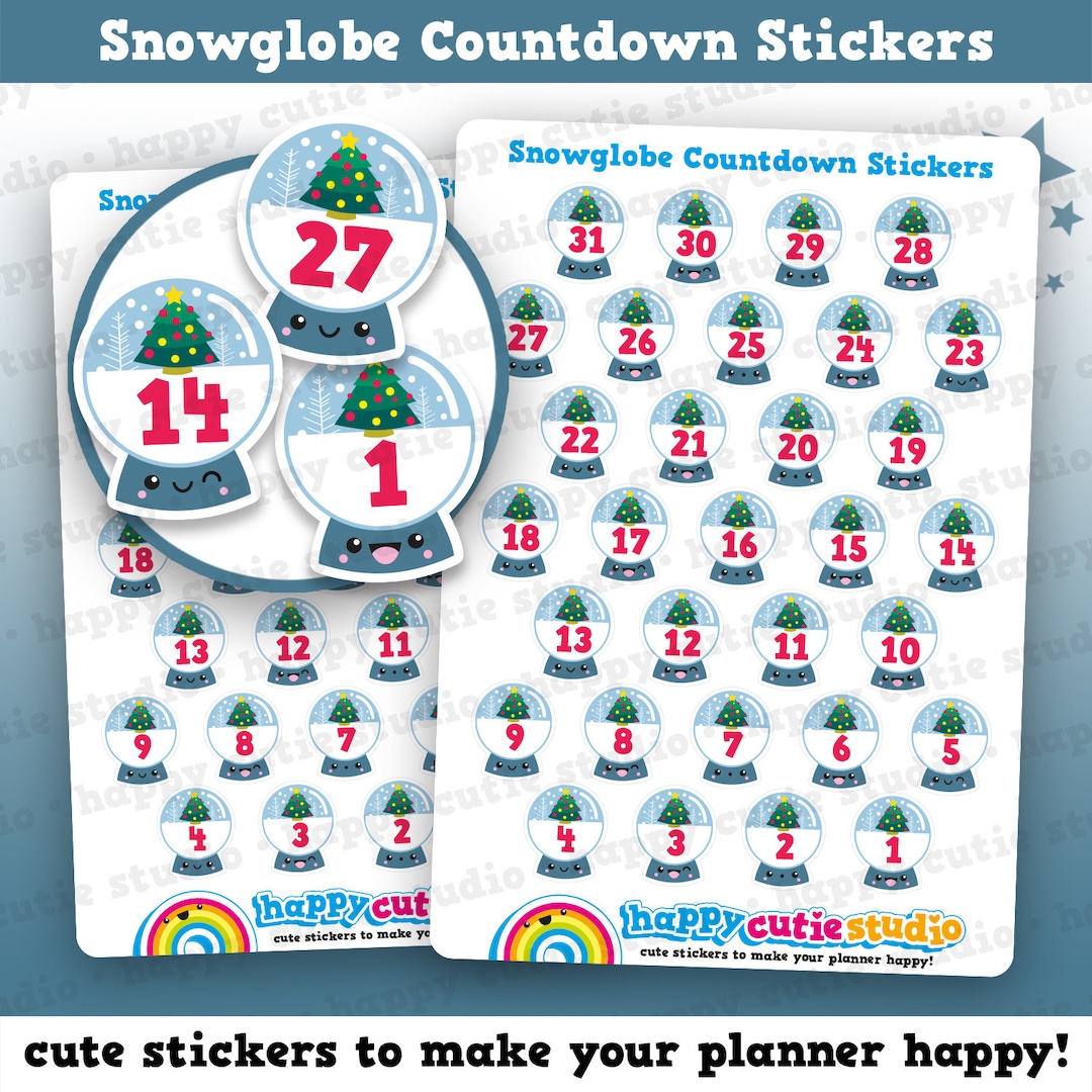 31 Cute Christmas Snowglobe Countdown/date Cover Planner Stickers - Etsy