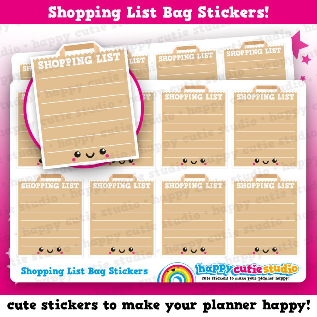 8 Cute Full Box Shopping List/bag/brown Bag/groceries Planner Stickers ...