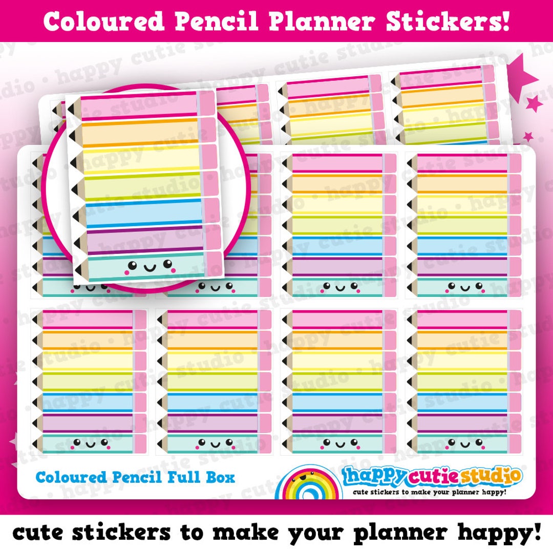 8 Cute Coloured Pencils Full Box/functional/practical Planner Stickers ...
