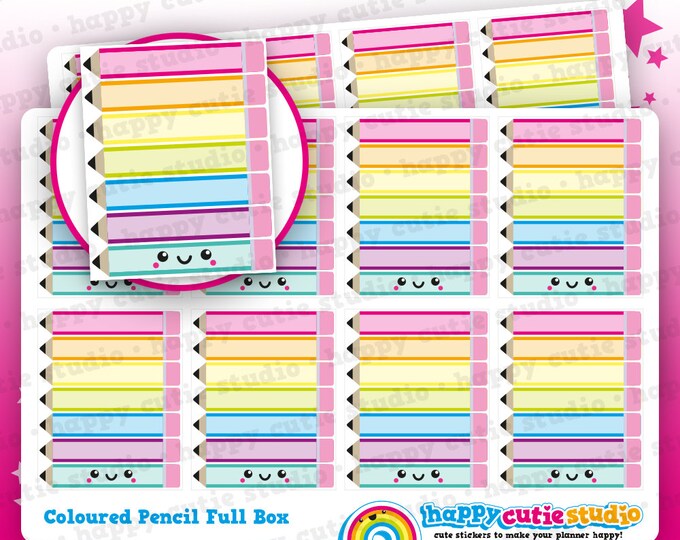 8 Cute Coloured Pencils Full Box/functional/practical Planner Stickers ...