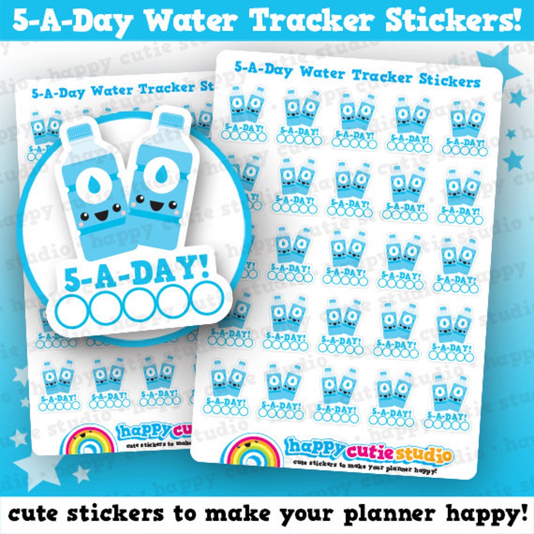 25 Cute Hyrdration Tracker - 5 A Day - Planner Stickers - Etsy