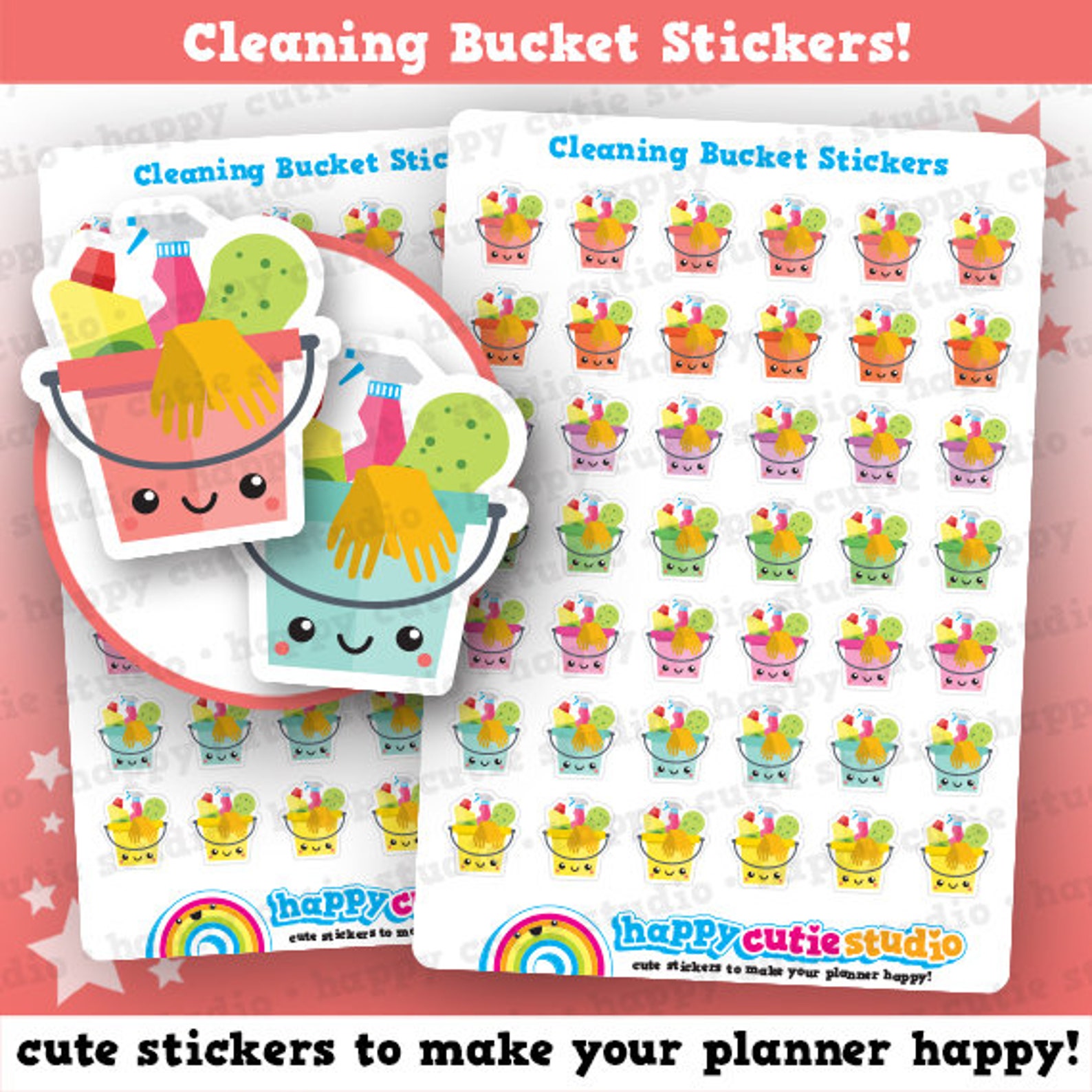 42 Cute Cleaning Bucket/supplies/chores Planner Stickers - Etsy UK