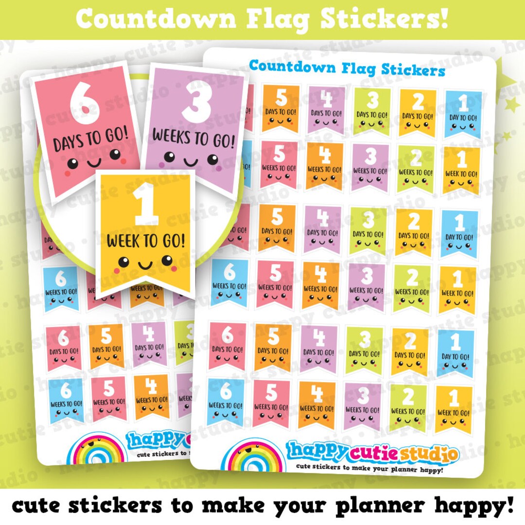 36 Cute Daily and Monthly Countdown Flags Planner Stickers - Etsy