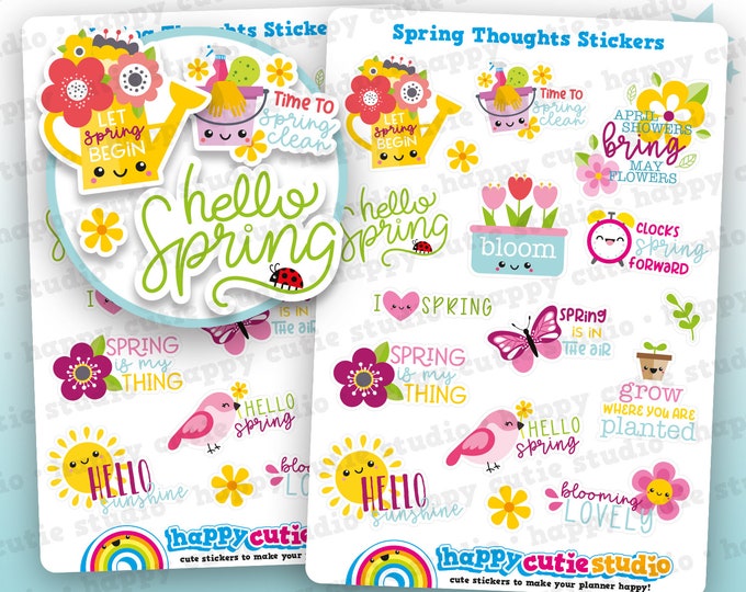 16 Cute Spring/cute Thoughts Planner Stickers - Etsy
