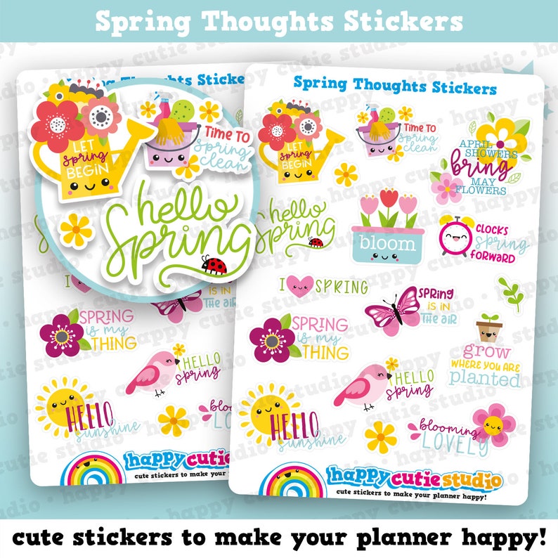 16 Cute Spring/cute Thoughts Planner Stickers - Etsy