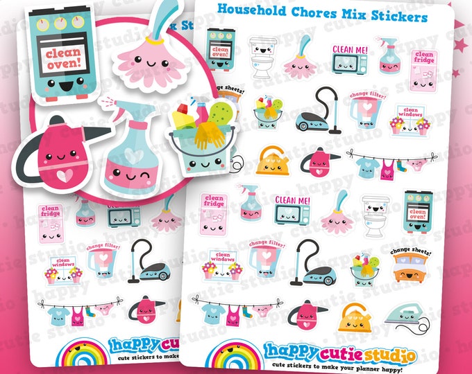 30 Cute Household Chores Mix Planner Stickers - Etsy