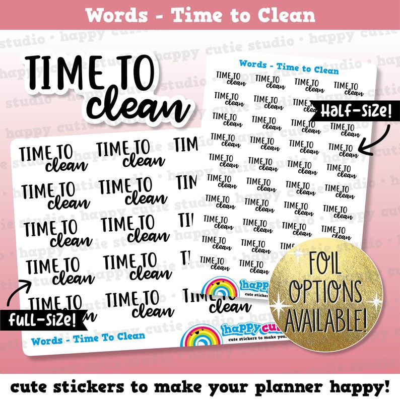Time to Clean Words/functional/foil Planner Stickers - Etsy