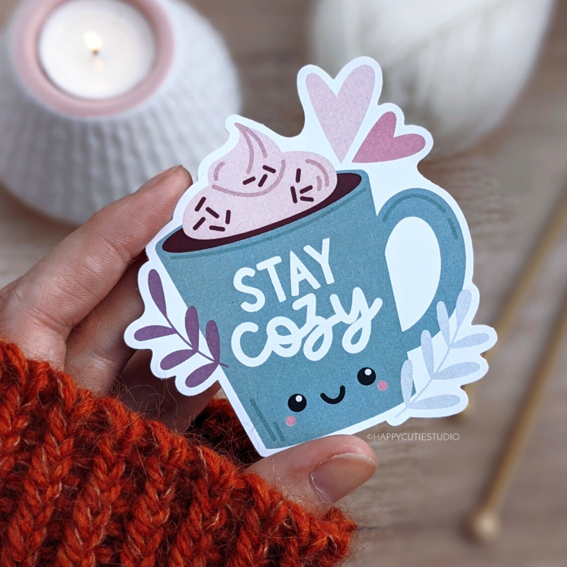 Happy Cutie Studio Stay Cozy Mug Quote Large Sticker/kawaii/cute - Etsy
