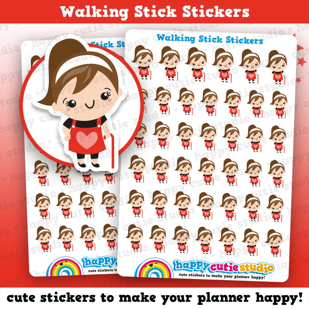 41 Cute Walking Stick Girl Planner Stickers - Etsy