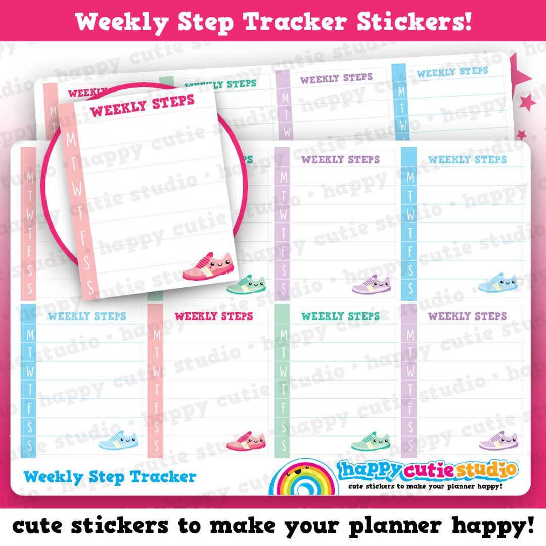8 Cute Full Box Weekly Step Tracker Planner Stickers - Etsy