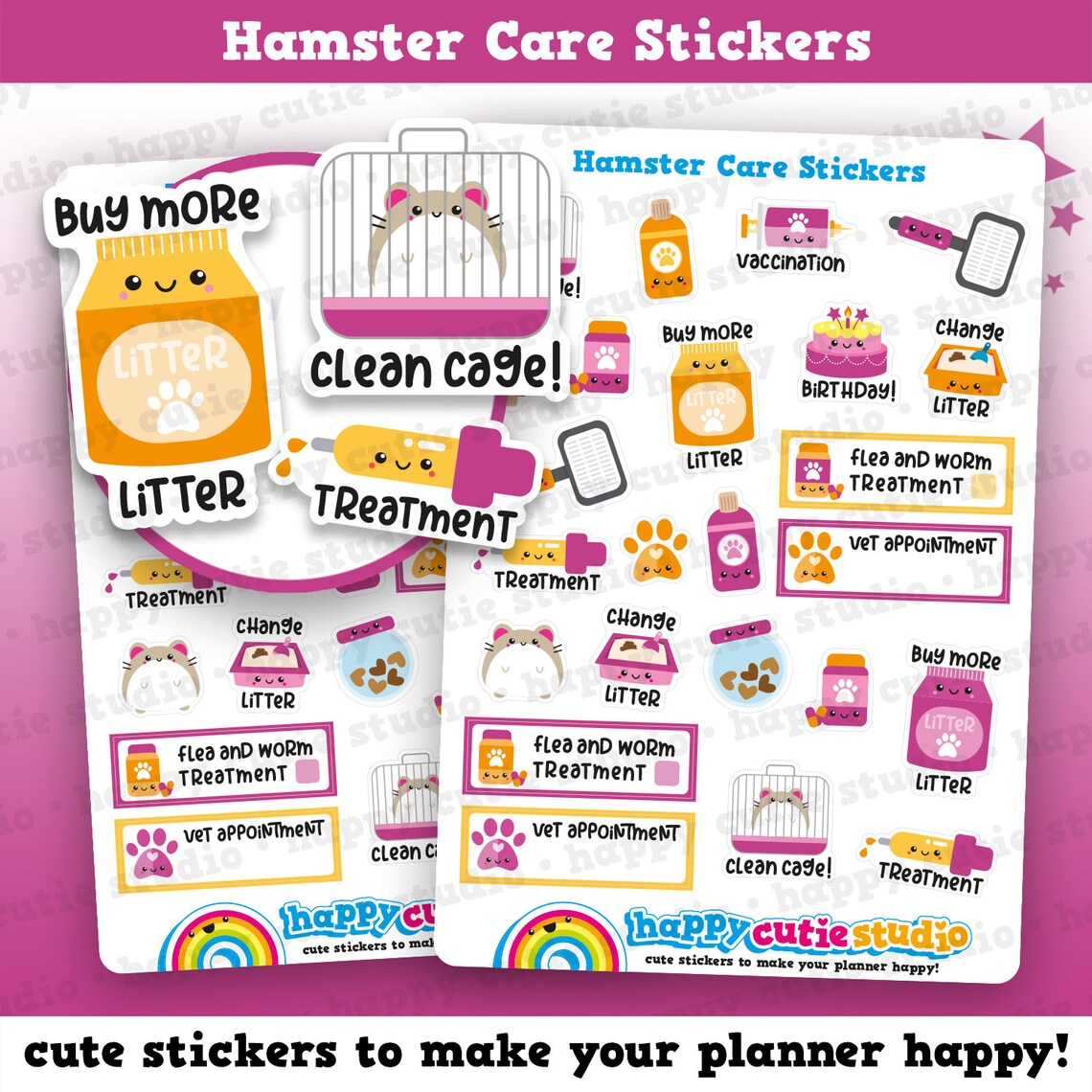 24 Cute Hamster/gerbil Care/litter/vet/flea Planner Stickers - Etsy