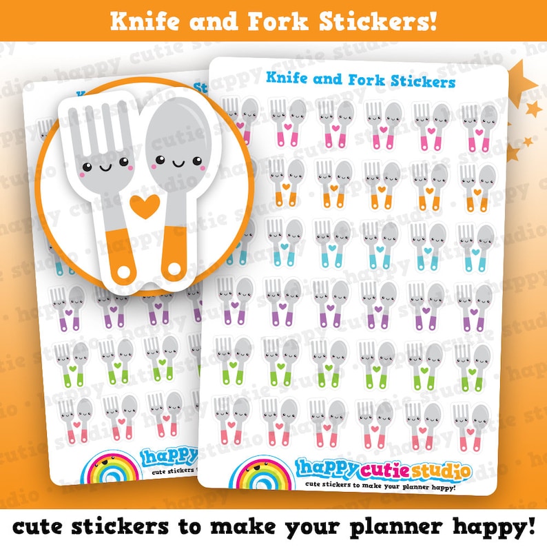 36 Cute Knife and Fork/meal Prep/cutlery Stickers - Etsy Australia