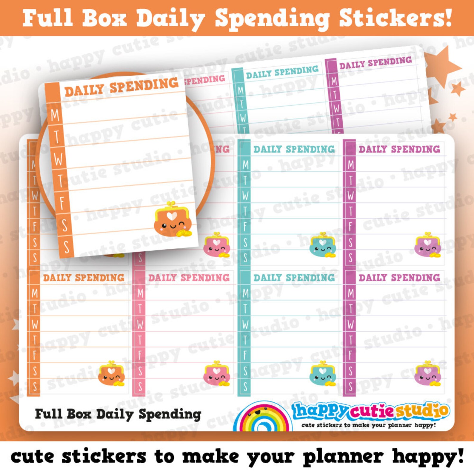 8 Cute Full Box Daily Spending/budget/money/practical Planner Stickers ...