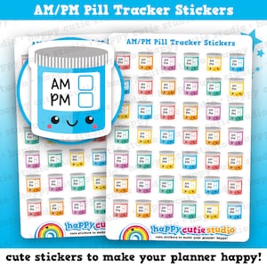 42 Cute AM/PM Medicine Tracker/medicine/pills/reminder Planner Stickers ...