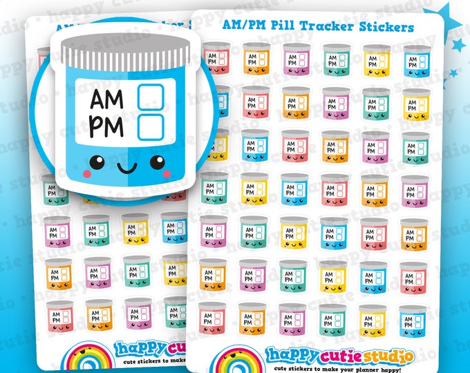 42 Cute AM/PM Medicine Tracker/medicine/pills/reminder Planner Stickers ...